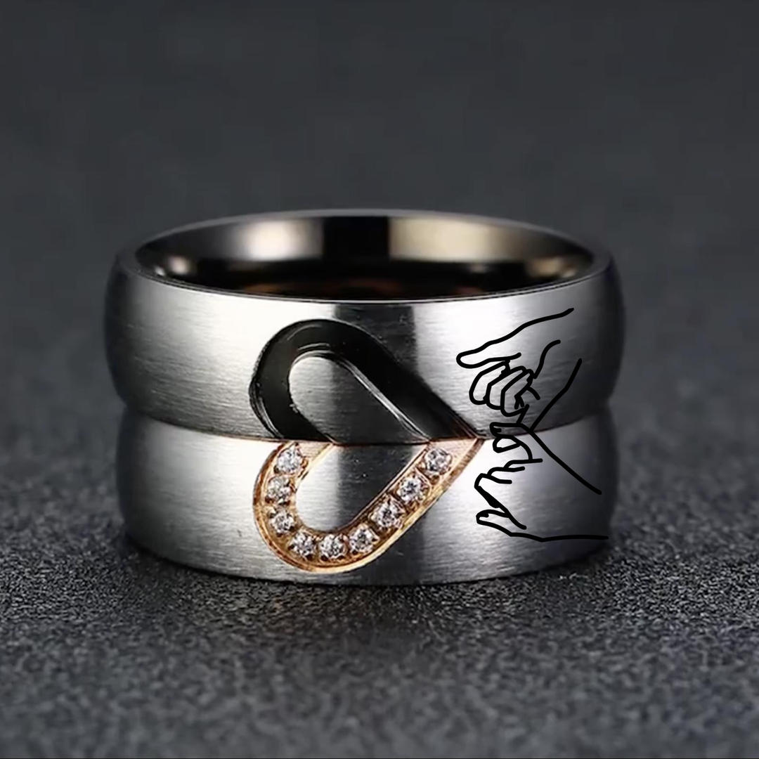 Initial Pinky Promise Rings Matching Heart Wedding Bands for Couples ...
