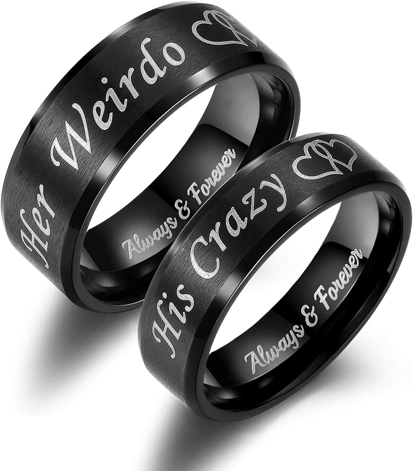 His Crazy Her Weirdo Heart Rings for Couples Matching Promise Ring Set ...