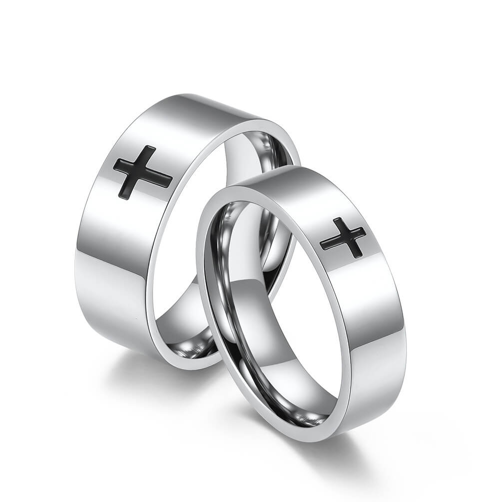 Simple Cross Couple Promise Rings Engraved Wedding Bands Size 6-12 ...