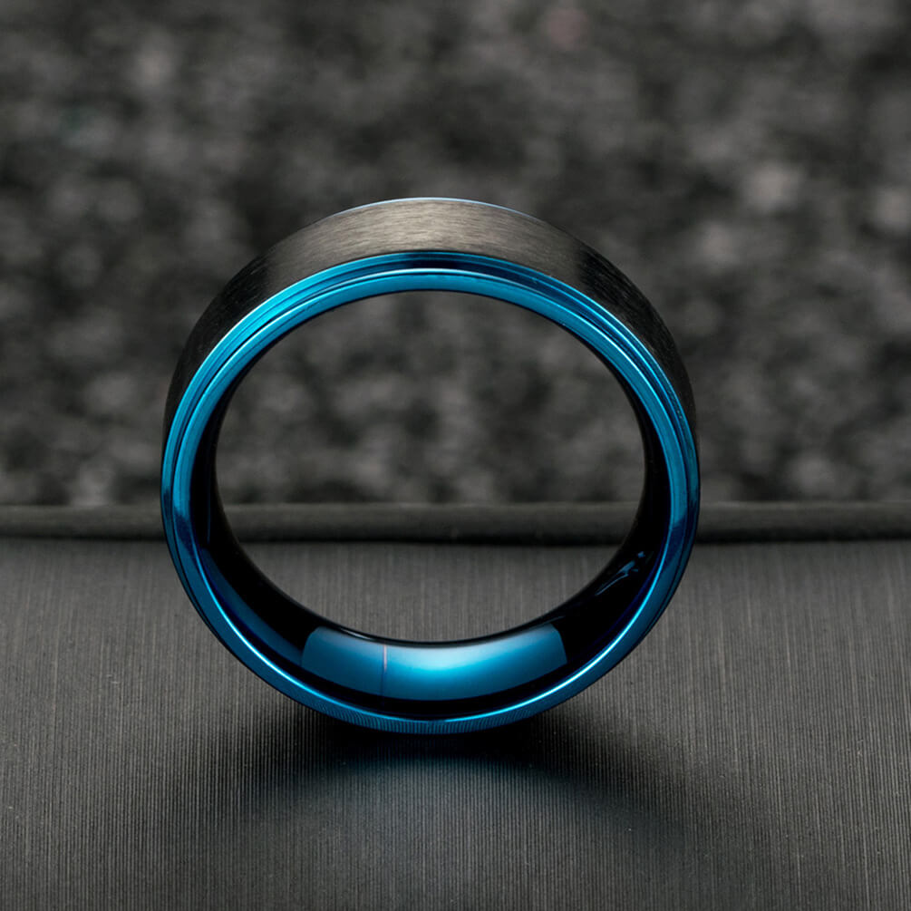 Blue Promise Ring for Men Titanium Steel Wedding Bands Male – GardeniaJewel
